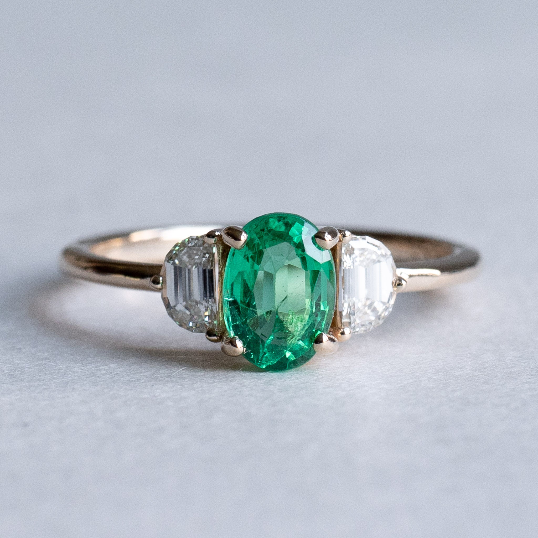 18K Emerald Diamond Trio Ring – Rose & Choc